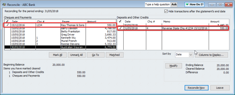 Reversing Unpresented Cheques or Bank Transactions in Reckon Accounts ...